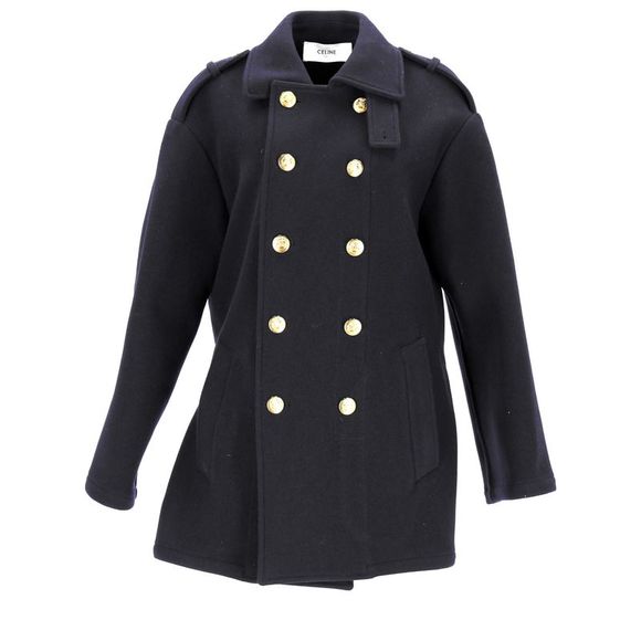 Celine | Jackets & Coats | Celine Doublebreasted Coat In Navy Blue Wool ...
